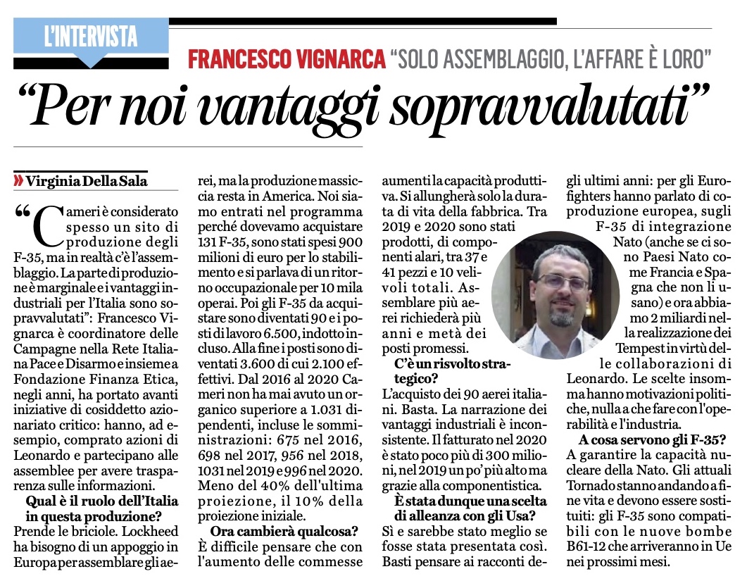 F-35 prodotti in Italia? "Per noi vantaggi sopravvalutati" - Francesco ...